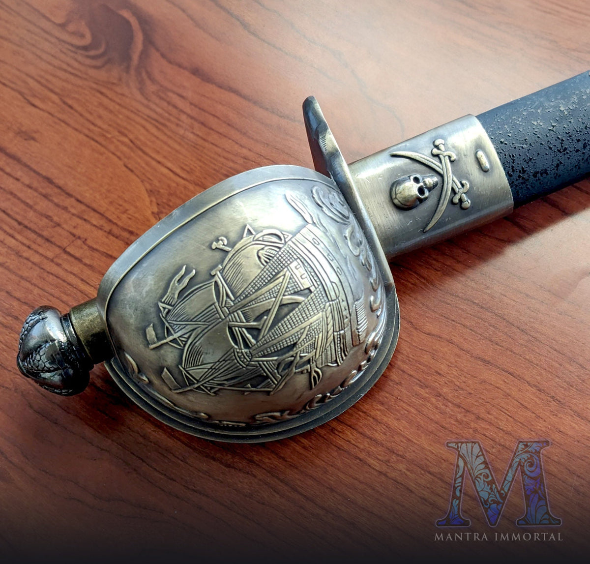 Custom-Engraved Pirate Sword with Ship-Etched Bell Guard and Free Text ...